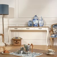 Console style shabby chic, plateau en chêne, 3 tiroirs blanc Louis ...