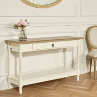 Console style shabby chic, plateau en chêne, 1 tiroir blanc Markus ...