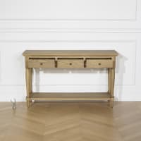 Console double style shabby chic, plateau en chêne, 2 tiroirs marron ...