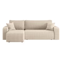 Canapé d'angle convertible 4 places coffre en velours côtelé beige ...