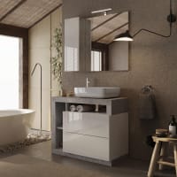 Meuble vasque 78cm + miroir blanc aspect béton Arturo | Maisons du Monde
