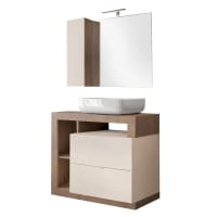 Meuble vasque 110cm + miroir beige aspect bois mercure Arturo | Maisons ...