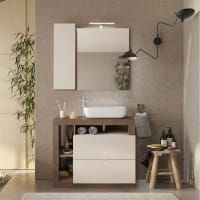 Meuble vasque 110cm + miroir beige aspect bois mercure Arturo | Maisons ...