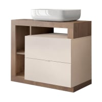 Meuble vasque 110cm + miroir beige aspect bois mercure Arturo | Maisons ...