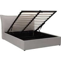 Lit coffre 140x190 cm avec tête de lit en tissu gris Tina | Maisons du ...