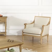 Sillón bergère de madera maciza y lino natural ficelle Alexandre ...