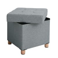Puff redondo con almacenaje de 9,4 L de color gris Minota | Maisons du ...