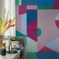 Carta da parati panoramica con forme grafiche colorate, Verd Axelle ...