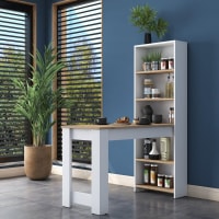 Table fixe effet bois beige, blanc 120x54 h154 cm Areneio | Maisons du ...