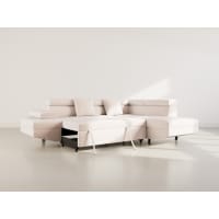 Canapé d'angle convertible velours côtelé 4 places beige droit Mirea ...