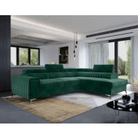 Canapé d'angle droit convertible 5 places avec coffre en velours gris ...