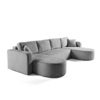 Canapé panoramique 7 places convertible en velours texturé beige Miro ...