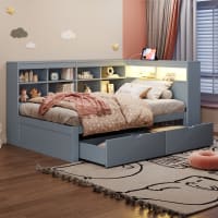 Letto estraibile effetto legno grigio con presa USB e contenitore ...