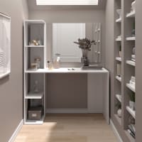 Coiffeuse avec tabouret miroir led multiprise 9 tiroirs blanc | Maisons ...