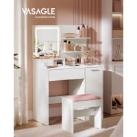 Coiffeuse blanche avec miroir LED réglable, 6 tiroirs, 4 portes ...