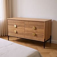 Mobile da camera in legno e tessuto beige con 6 cassetti cm 120x40x75 ...