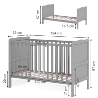 Lit enfant 120x200, tête de lit à droite, matelas, chenille gris foncé ...