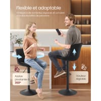 Lot 2 tabourets de bar réglables en pvc und synthetik noyer / noir ...