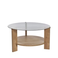 Table basse ronde en verre trempé et bois ø75cm - Bois clair Bully i ...
