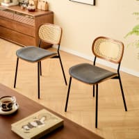 Lot de 4 chaises cannage naturel et structure en métal noir L47 cm ...