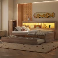 Cama infantil de madera blanca 90x200 cm con cama nido y 2 cajones ...
