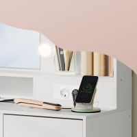 Coiffeuse blanche avec miroir LED réglable, 6 tiroirs, 4 portes ...