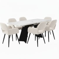 Tavolo allungabile legno e 6 sedie crema, design contemporaneo ...