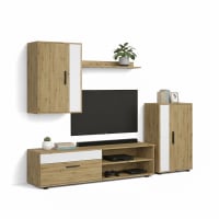Salón modular con mueble TV 140 cm Blanco Artik Microcemento Lunet ...