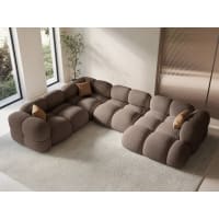 Sofá panorámico izquierdo 7 plazas tejido rizo topo Myra | Maisons du Monde