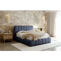 Lit coffre tissu chenille 160x200cmcm bleu Garance | Maisons du Monde