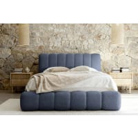 Lit coffre tissu chenille 160x200cmcm bleu Garance | Maisons du Monde