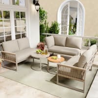 Salon de jardin 6 places en métal beige | Maisons du Monde