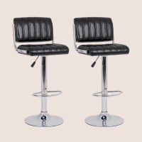 Lot 2 tabourets de bar réglables en pvc et synthetique noyer / noir ...