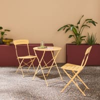 Set mesa de jardín bistró plegable redonda de acero con 2 sillas ...