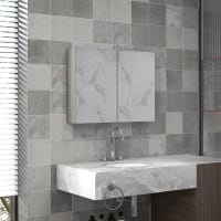 Armoire salle de bain 3 portes miroir en mdf gris Kleankin | Maisons du ...