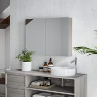 Armoire salle de bain 3 portes miroir en mdf gris Kleankin | Maisons du ...