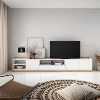Mueble TV 2 puertas 1 estante 210 cm efecto madera blanco y roble Garda ...
