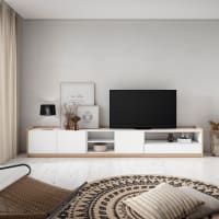 Mueble TV 2 puertas 1 estante 210 cm efecto madera blanco y roble Garda ...