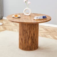 Mesa de comedor redonda d120 decorada y roble natural con patas con mo ...