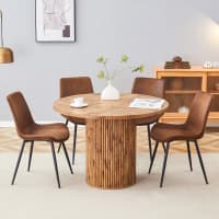 Conjunto mesa redonda 80 cm y 2 sillas efecto cuero envejecido ...