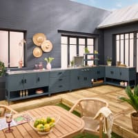 Cuisine d'extérieure 2 modules barbecue gaz 3 brûleurs inox bleu gris ...