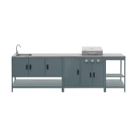 Cuisine d'extérieure 2 modules barbecue gaz 3 brûleurs inox bleu gris ...