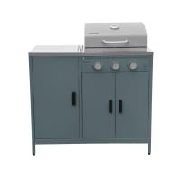 Cuisine d'extérieure 2 modules barbecue gaz 3 brûleurs inox bleu gris ...