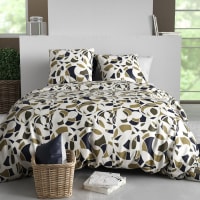Parure de couette 100% coton 57 fils imprimée 260x240cm 2 taies Foliage ...