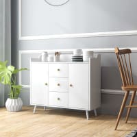 Buffet salon 6 compartiments panneau de particules blanc et naturel ...