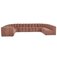 Canapé modulable d'angle droit 5 places en tissu texturé rose Debbie ...
