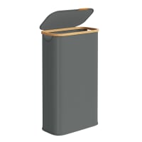 Cesto de ropa plegable de tejido oxford con marco de bambú gris 40 l ...