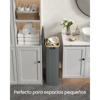Cesto de ropa plegable de tejido oxford con marco de bambú gris 40 l ...