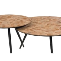 Lot de 3 tables basses rondes en teck et métal ø54 cm hexa marrons en ...