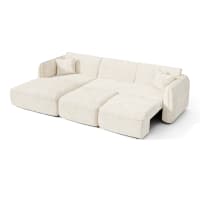 Divano ad angolo sinistro 5 posti velluto goffrato crema Cocoon ...
